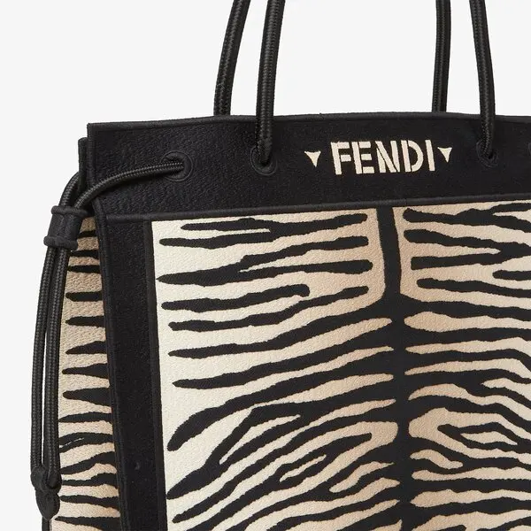 Fendi Magic Shopper Large Beige And Black Tiger-effect Embroidered Fabric Shopper Bag